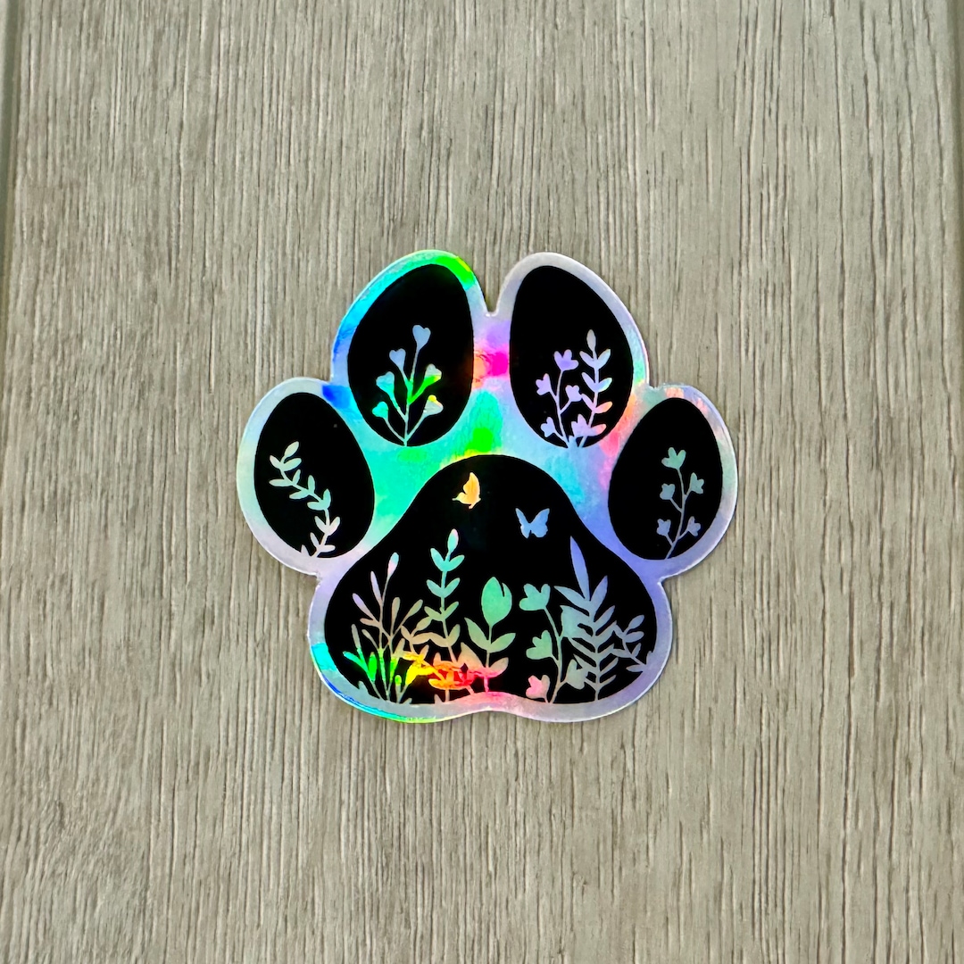 Holographic Wildflower Paw Print, Dog Paw Print Holographic Sticker ...