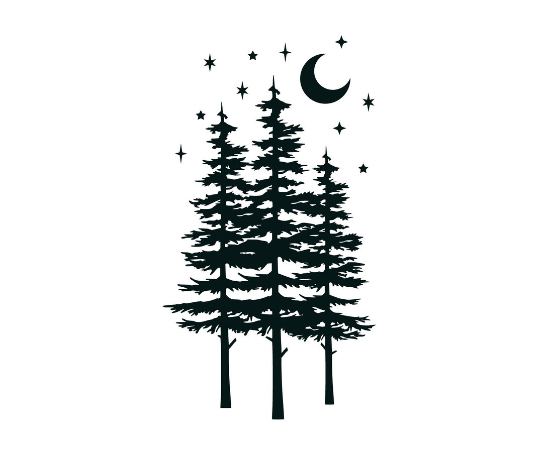 Sitka Tree With Moon and Stars Decal/bumper Sticker, PNW Decal, Tree ...