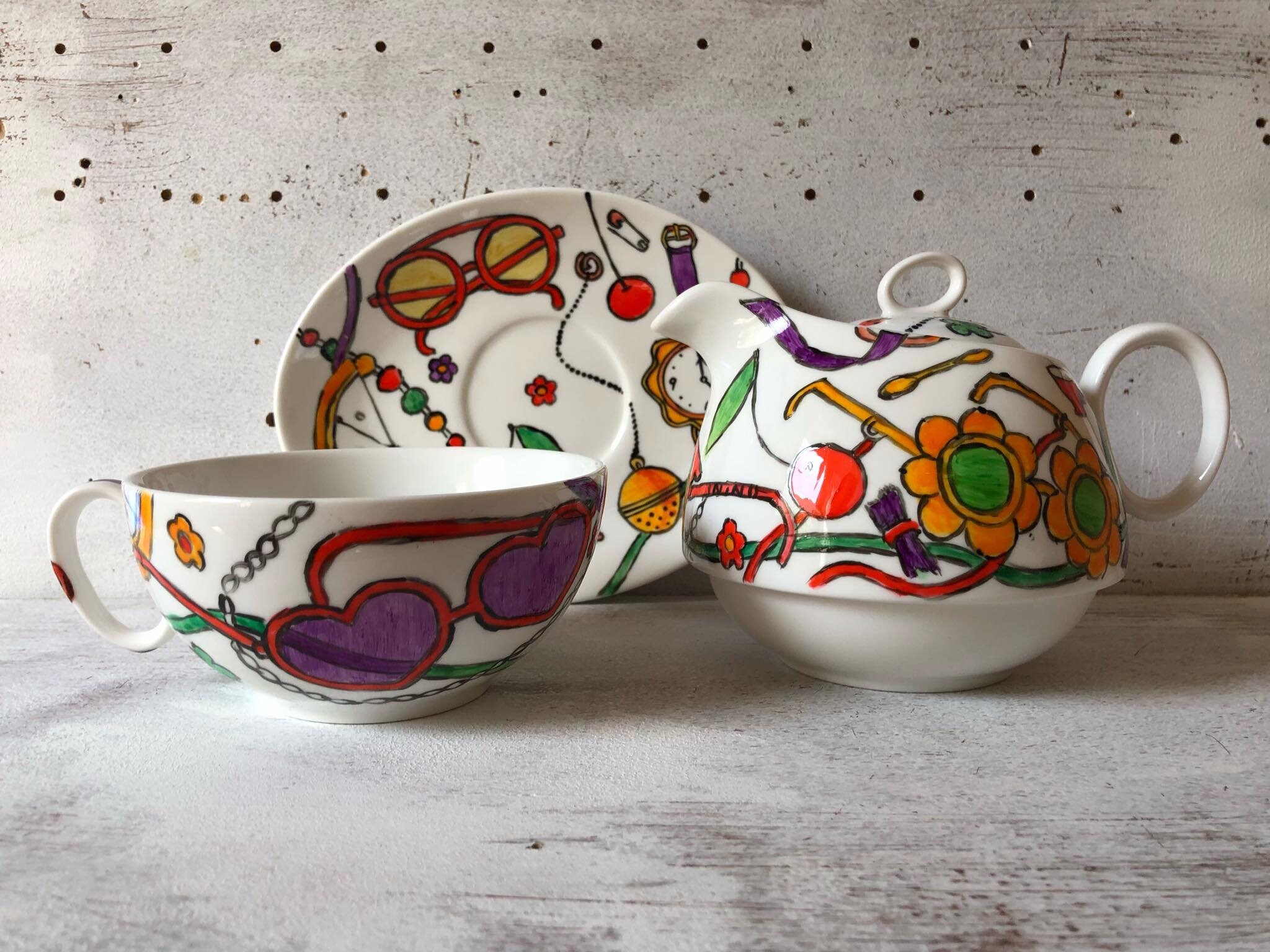 Tea Set for One Person, Teapot Set for One, Teapot Cup and Saucer Set ...