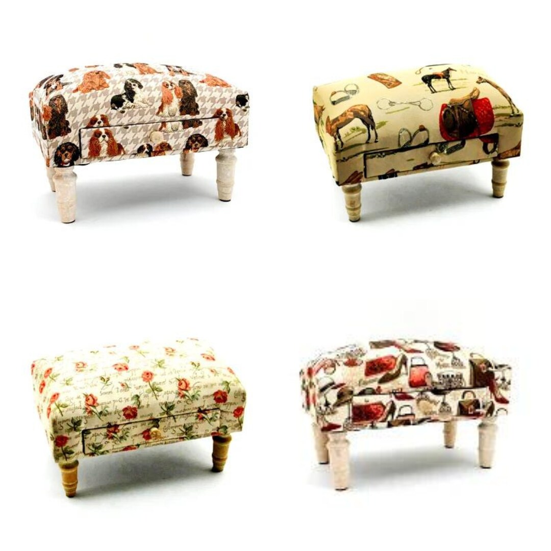 Assorted Fabric Upholstered Footstool With Drawer Compartment, Wooden ...