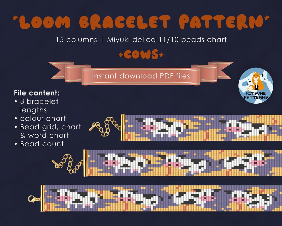 Loom Bracelet Pattern, Pixel Cows Animal Pattern, Miyuki Loom Seed Bead ...