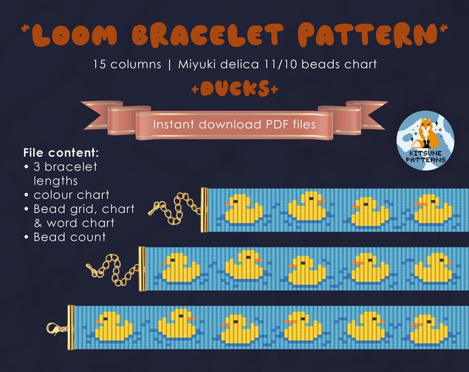 Duck Loom Bracelet Pattern: Miyuki Seed Bead, Pixel Animal (PDF Pattern ...