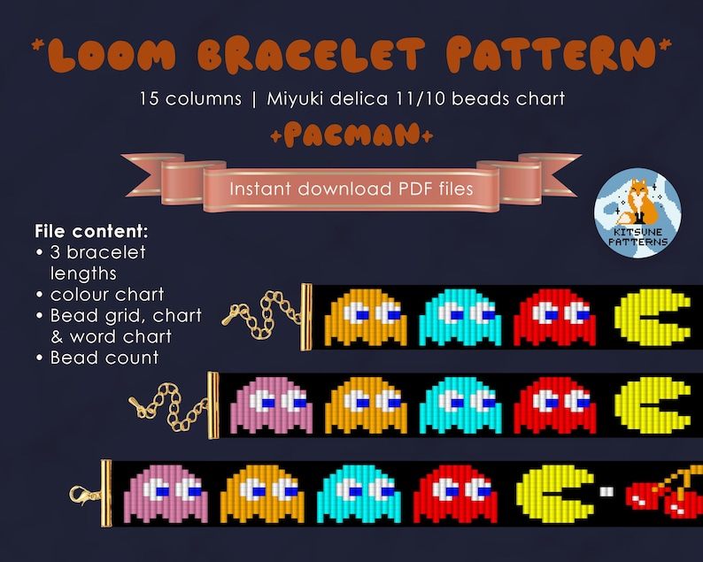 Pacman Loom Bracelet Pattern: Miyuki Seed Bead (PDF Pattern) - Etsy