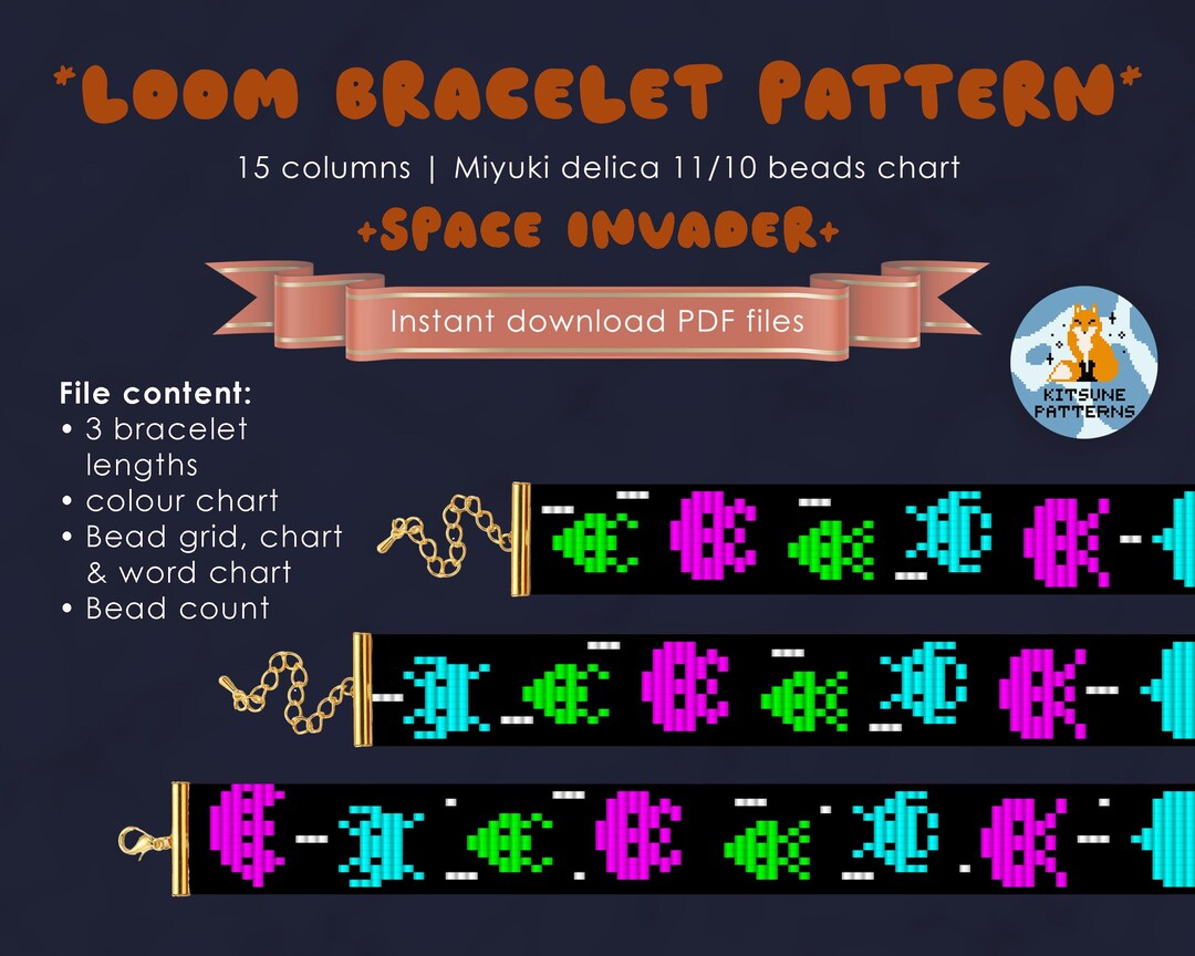 Space Invader Loom Bracelet Pattern: Miyuki Seed Bead (PDF Pattern) - Etsy