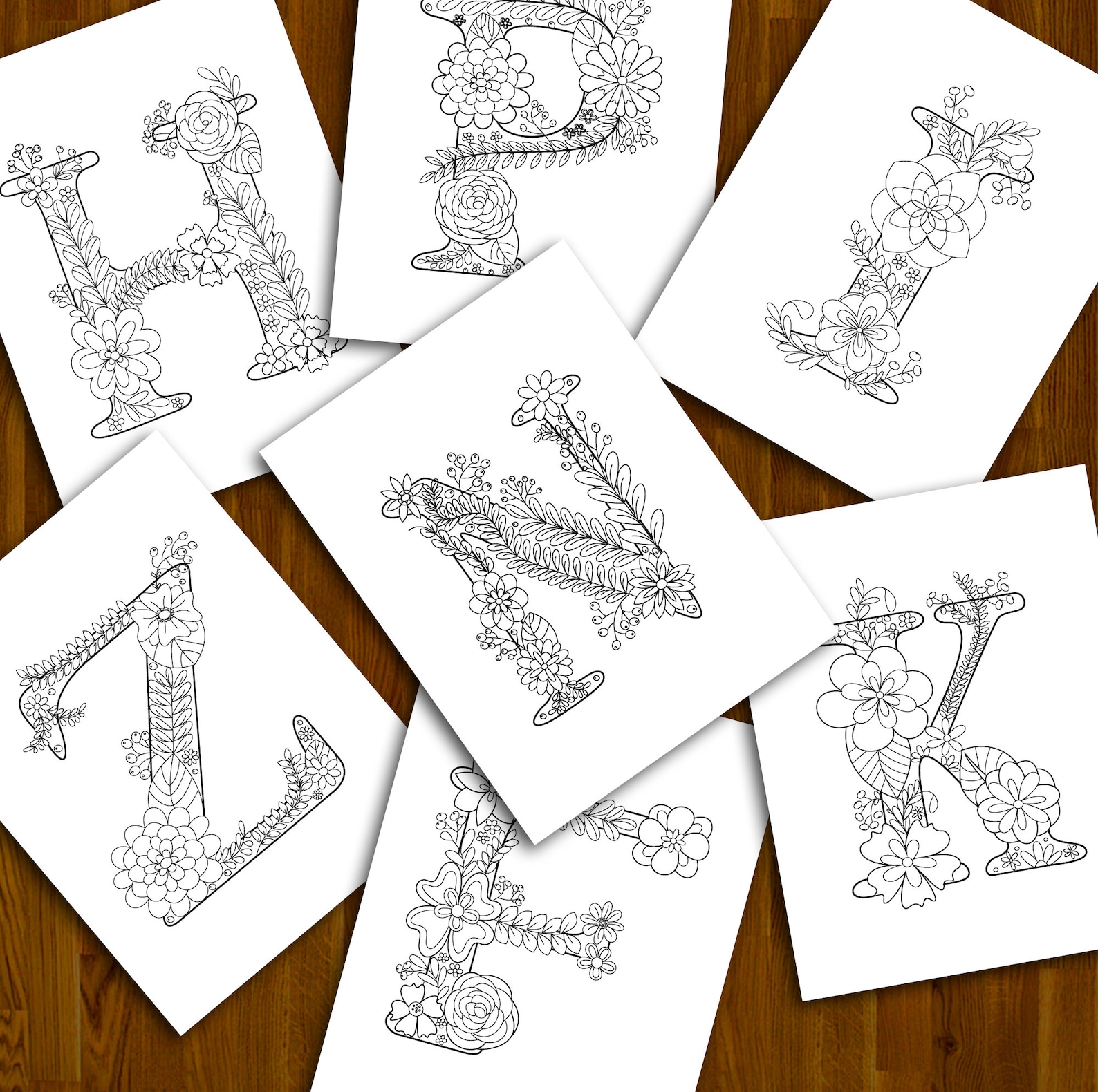 Flower Alphabet Coloring Book Printable Coloring Pages Adult Coloring ...