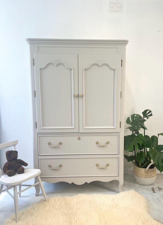Childs Armoire Wardrobe Drawers Armoire Nursery Wardrobe Nursery Cupboard Neutral Nursery Wardrobe Etsy