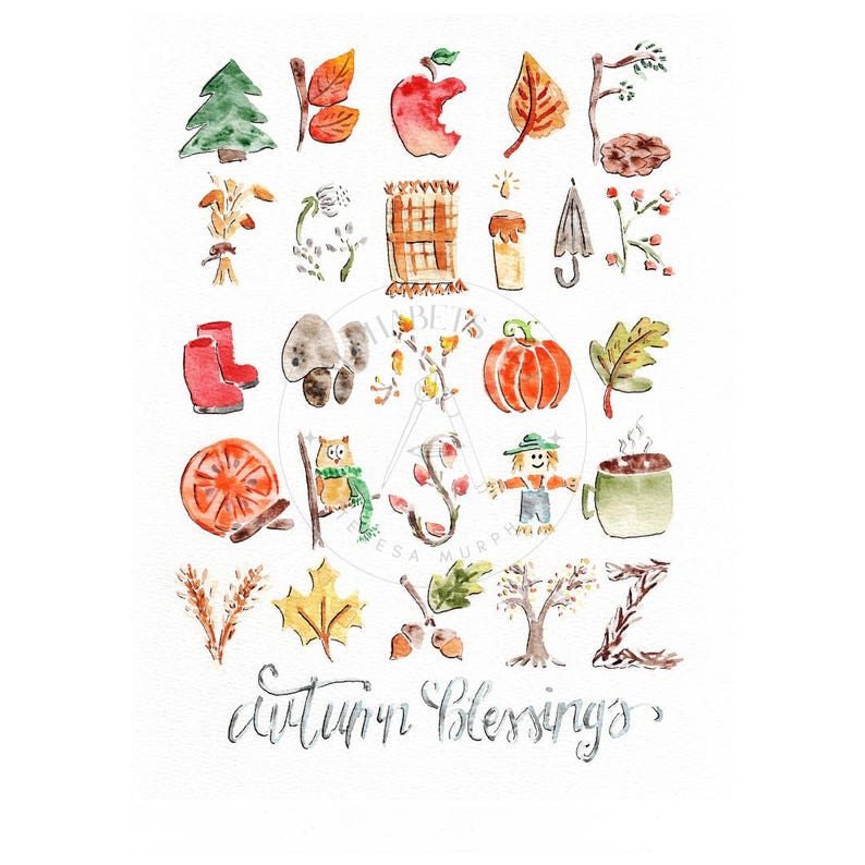 Autumn Alphabet Unique - Watercolor - Etsy