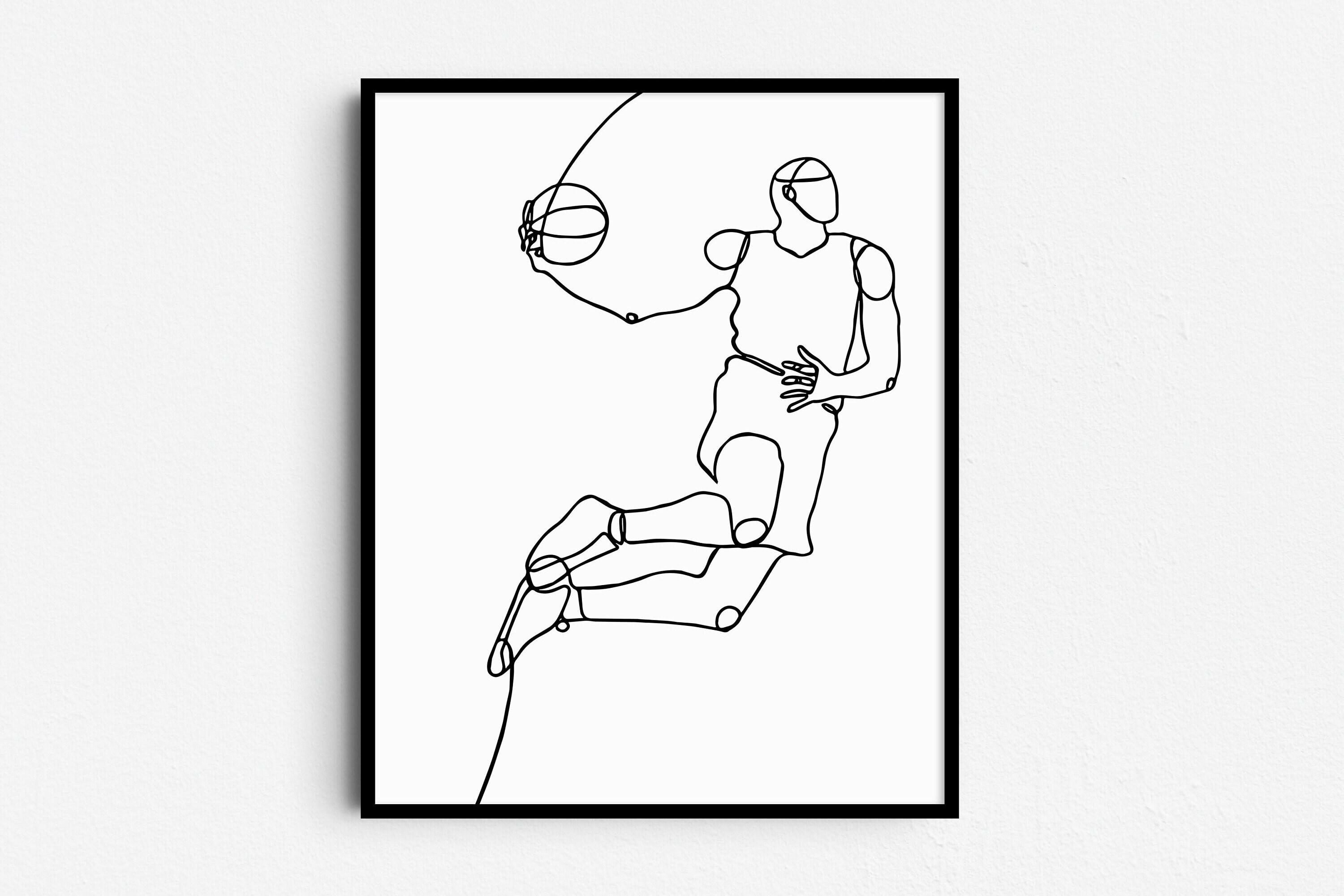 Minimalist Basketball Line Art, Sports Player Printable, Continuous One ...