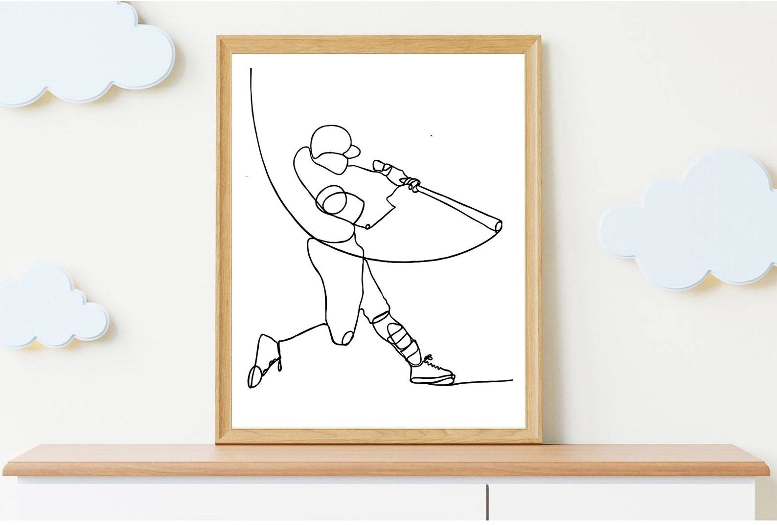 Baseball Line Drawing, Sports Minimalist Abstract Art Print, Boys Room ...