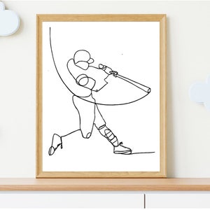 Baseball Line Drawing, Sports Minimalist Abstract Art Print, Boys Room ...