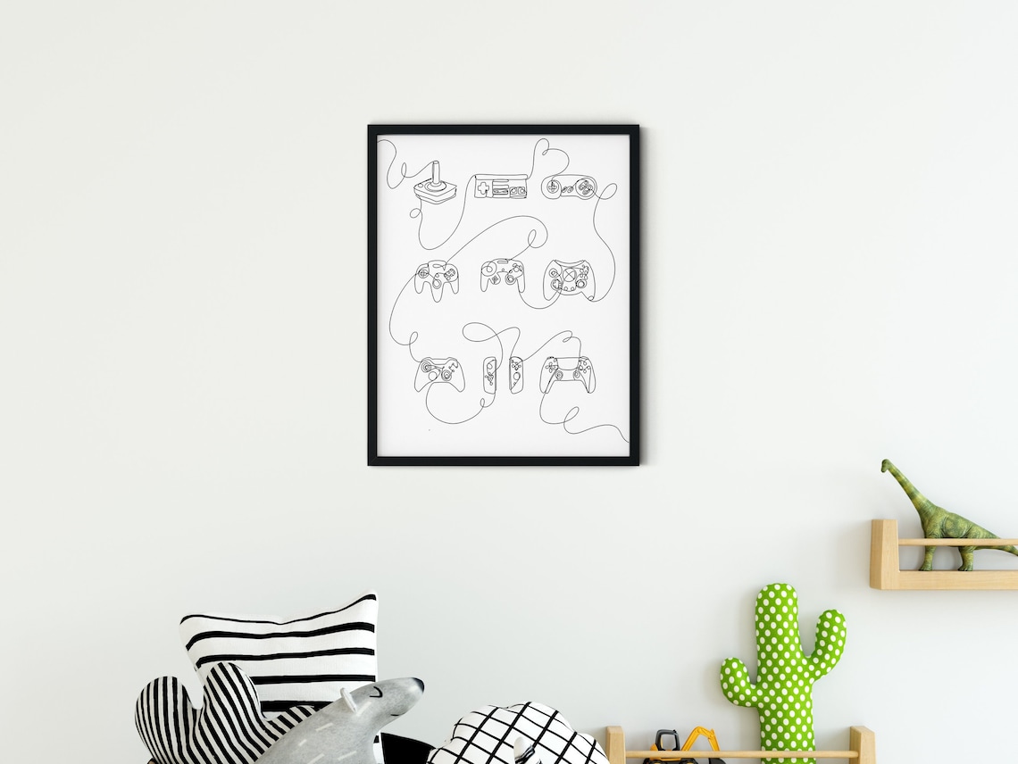 Retro Video Game Controller Line Art Game Room Print Decor - Etsy