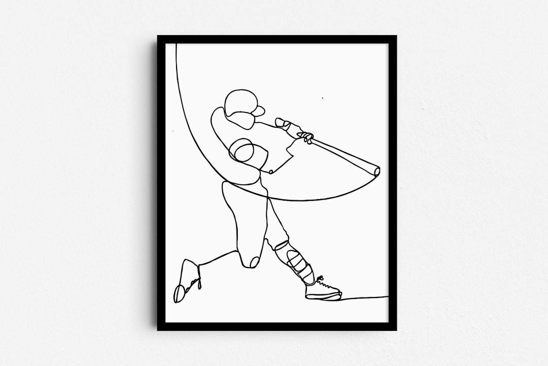 Baseball Line Drawing, Sports Minimalist Abstract Art Print, Boys Room ...
