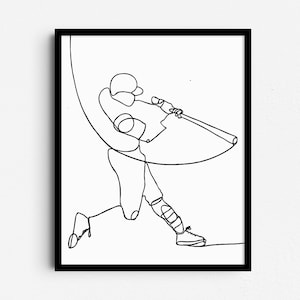 Baseball Line Drawing, Sports Minimalist Abstract Art Print, Boys Room ...