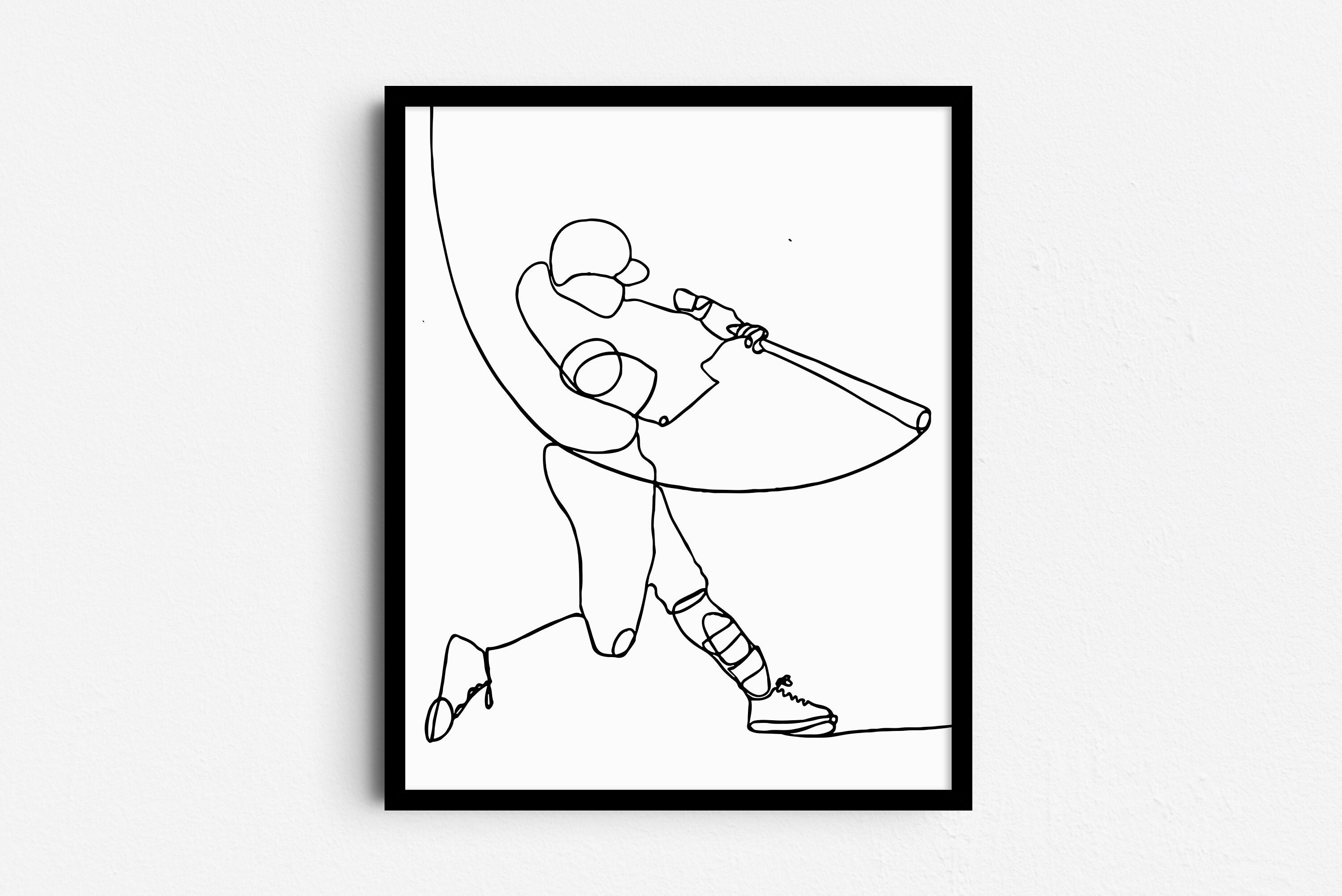 Baseball Line Drawing, Sports Minimalist Abstract Art Print, Boys Room ...