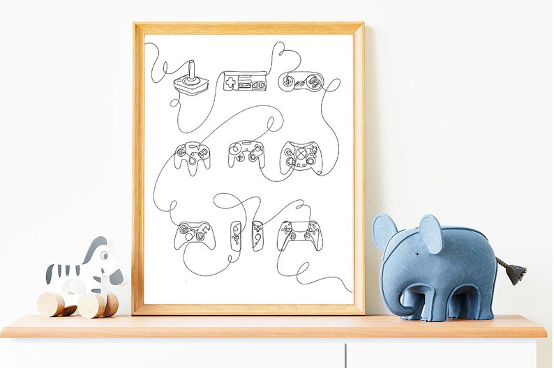 Video Game Controller Line Art, One Line Gamers Drawing, Gaming Room ...