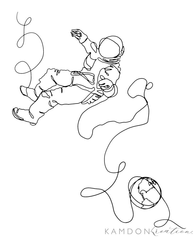 Minimalist Astronaut Line Drawing Print, Printable Spaceman, Single ...