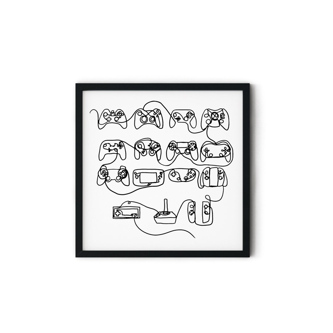 Printable Video Game Controller Line Drawing, Minimalist Gamer Art ...