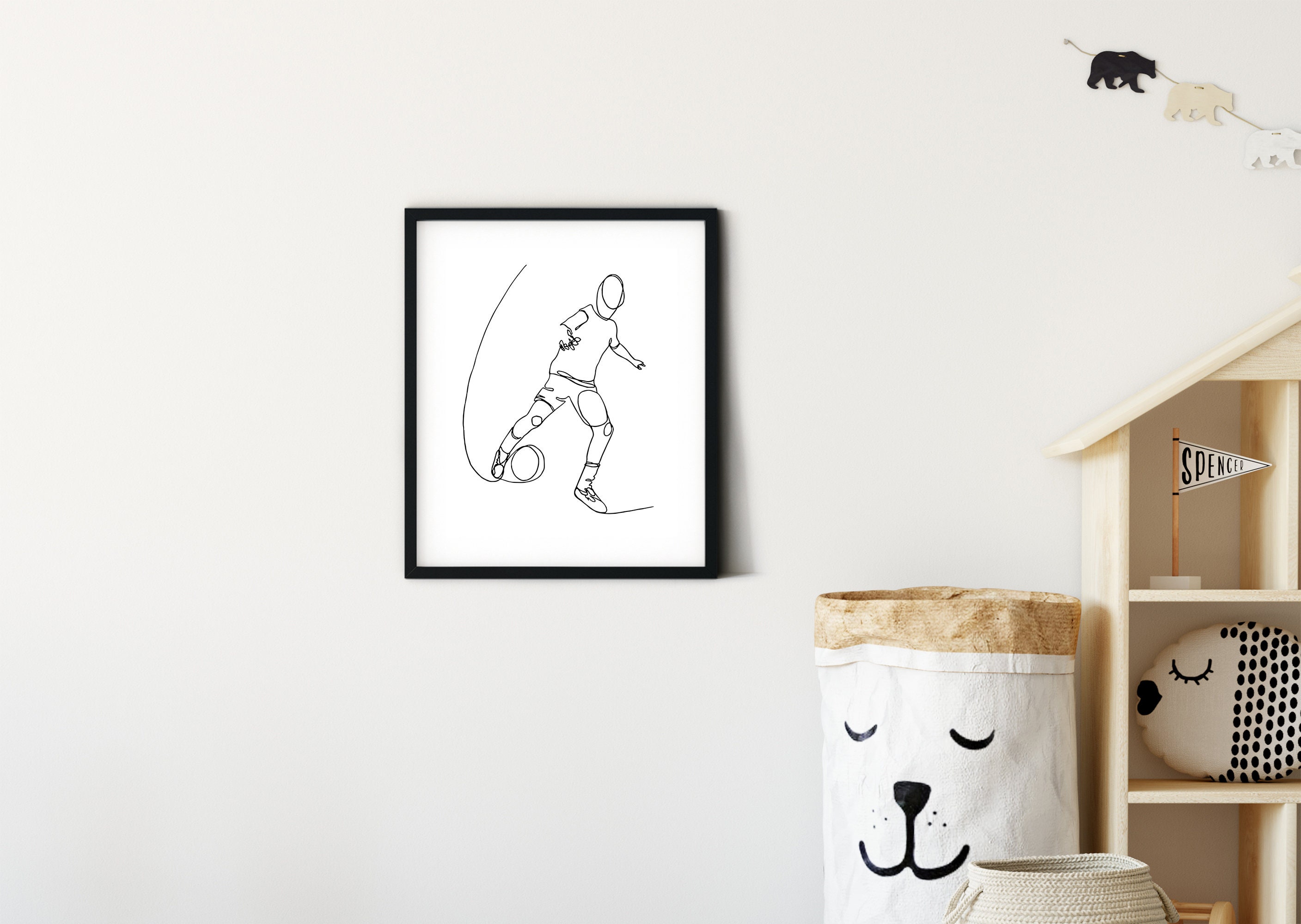 Soccer Line Art, Boys Room Football Wall Decor, Minimalist Soccer Sport ...