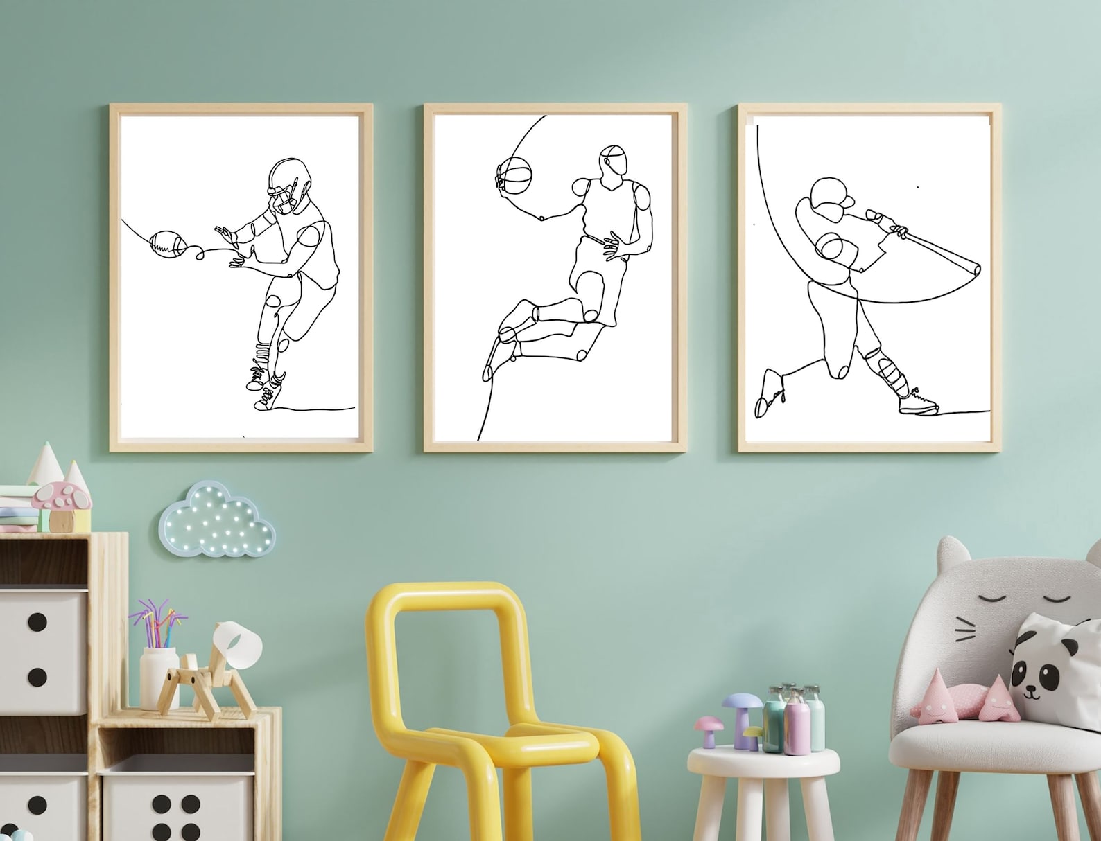 Baseball Line Drawing, Sports Minimalist Abstract Art Print, Boys Room ...