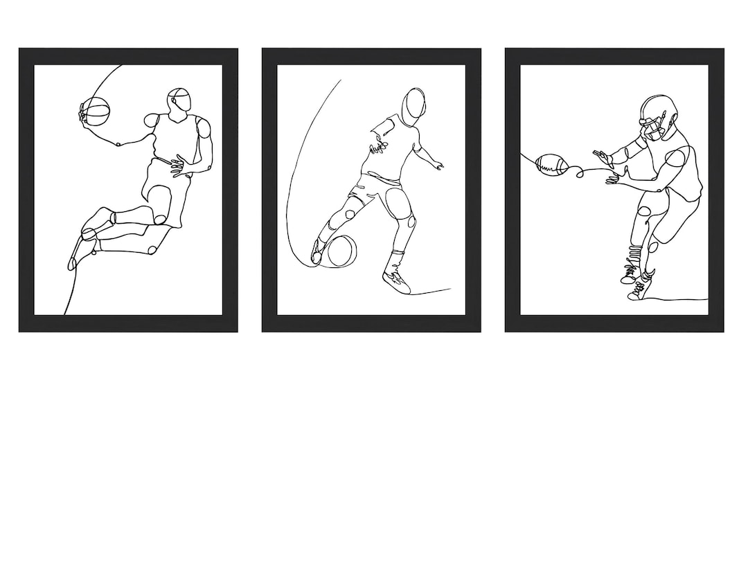 Sports Line Art Gallery Set of 3, Digital Download, Soccer, Basketball ...