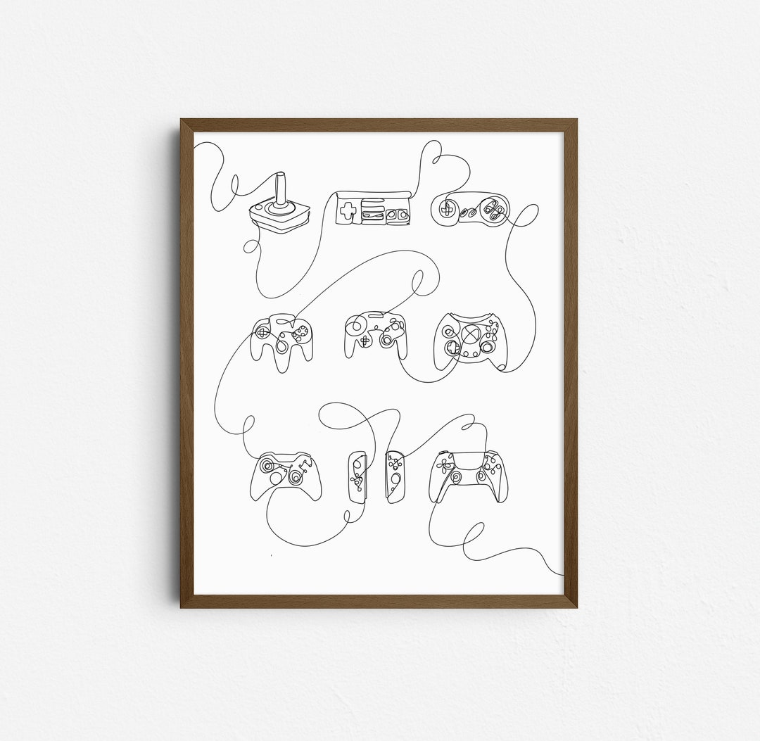 Video Game Controller Line Art, One Line Gamers Drawing, Gaming Room ...