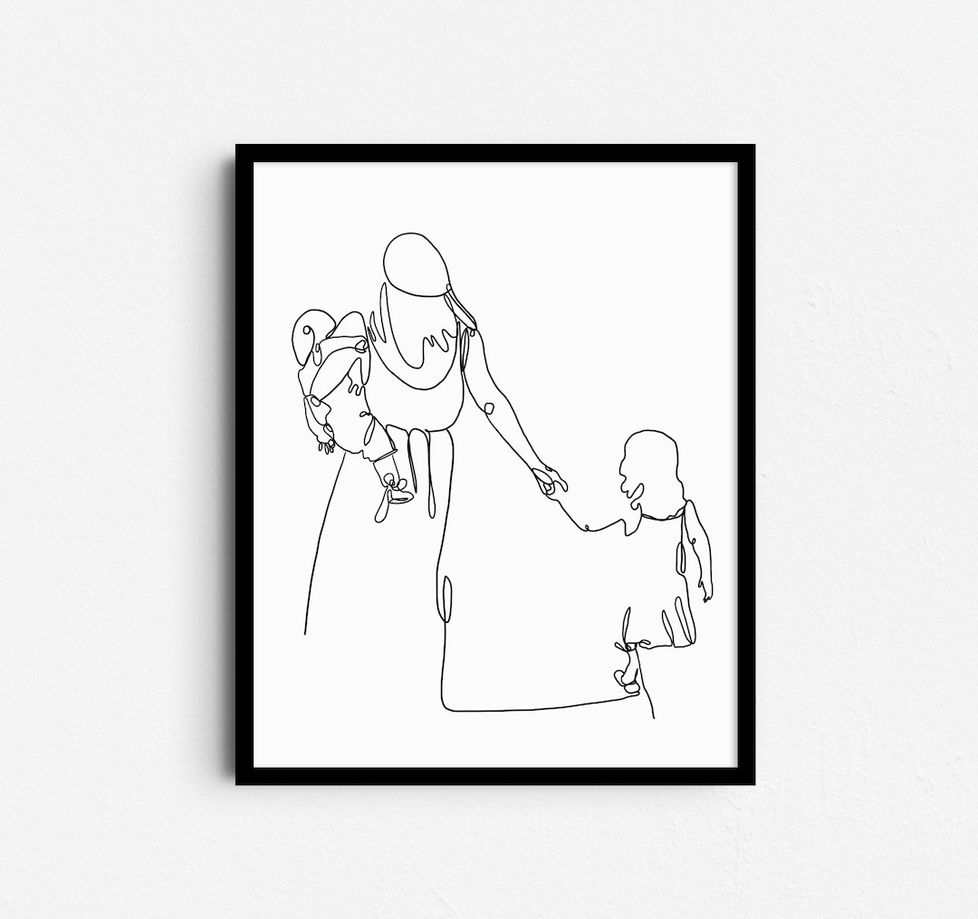 Abstract Family Line Art Illustration, Digital Download, Mother and ...