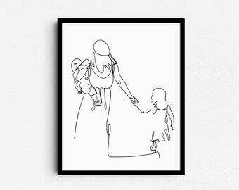 Abstract Family Continuous Line Art Illustration Minimalist - Etsy