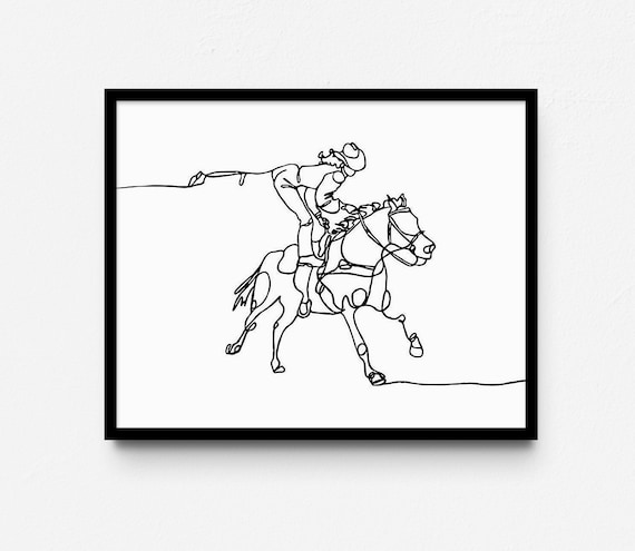 Minimalist Cowgirl Western Line Art Digital Download Horse - Etsy