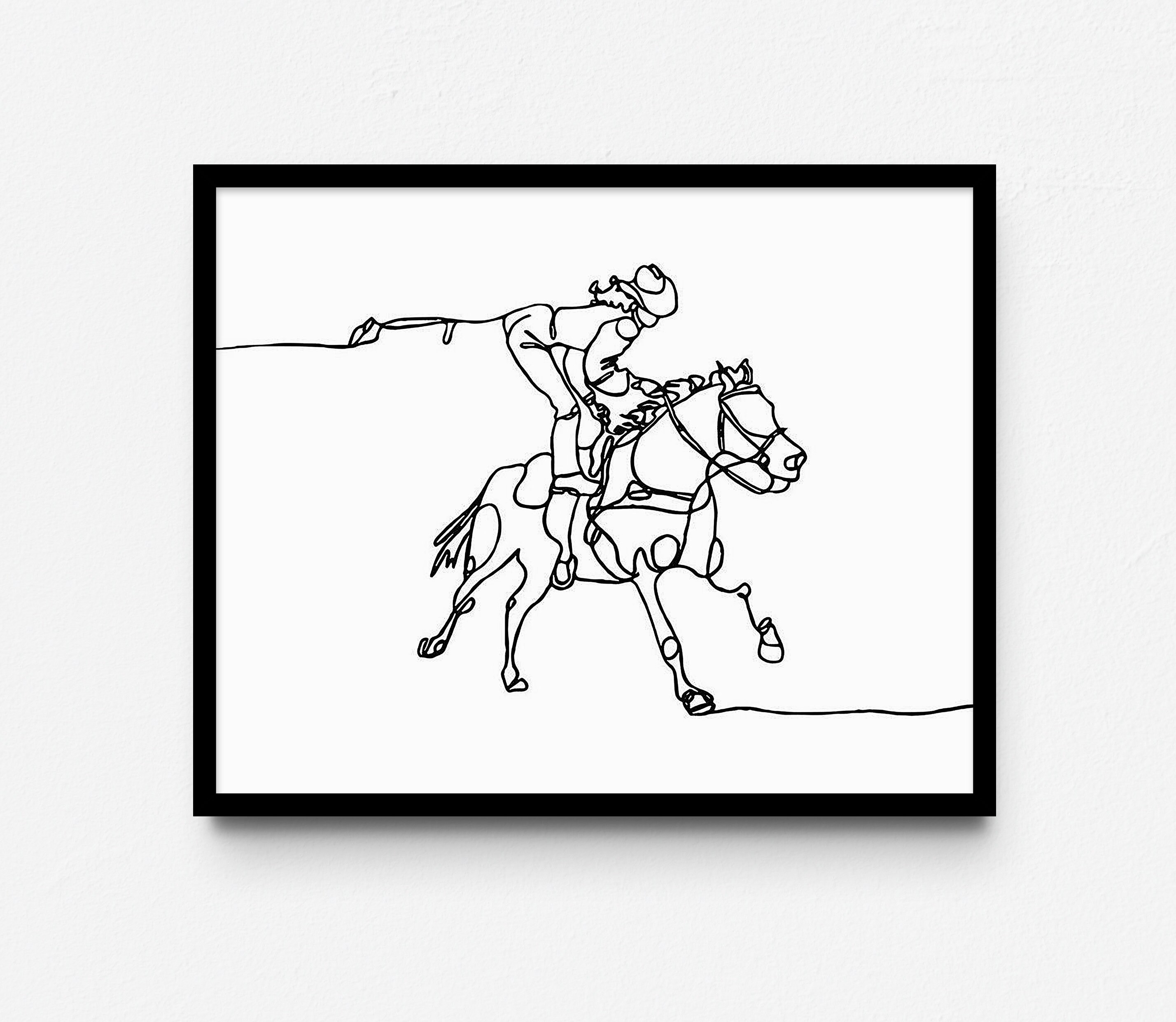 Minimalist Cowgirl Western Line Art, Digital Download, Horse Rider ...