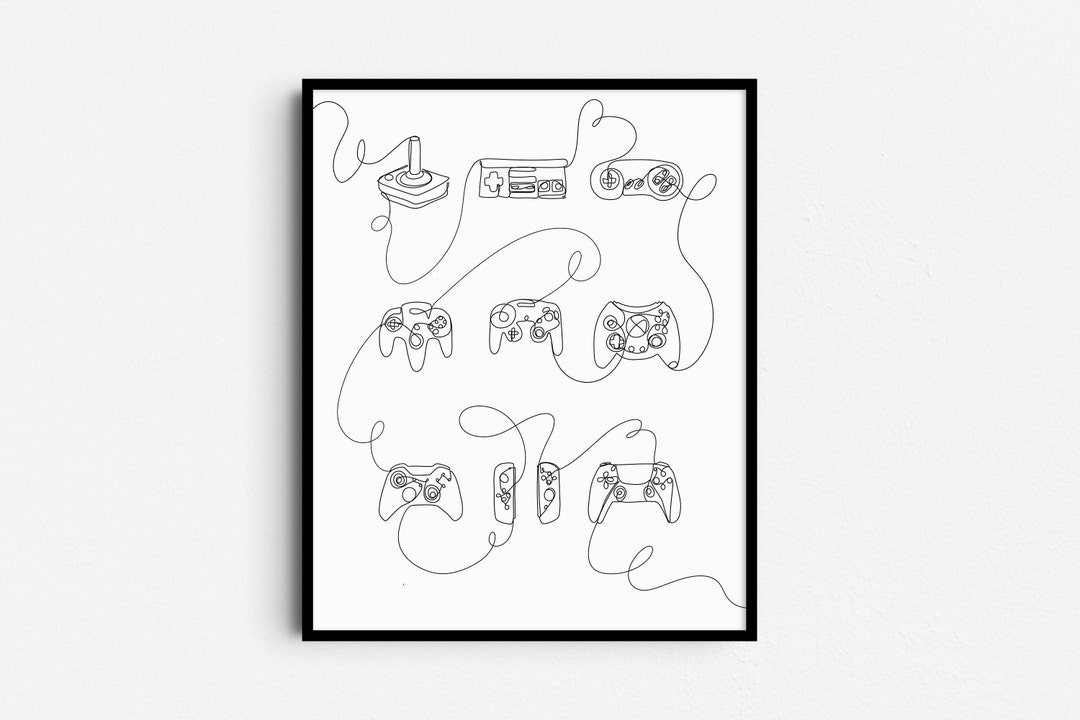 Retro Video Game Controller Line Art, Game Room Print Decor, Joystick ...