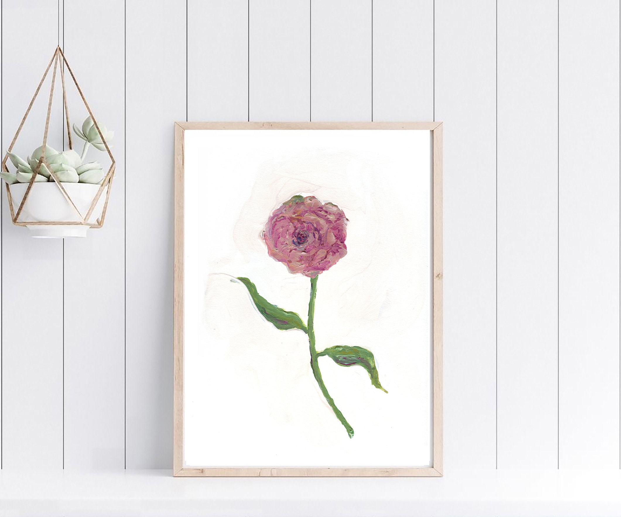 Mauve Pink Flower Watercolor Art Print, Peony Floral Decor, Minimalist ...