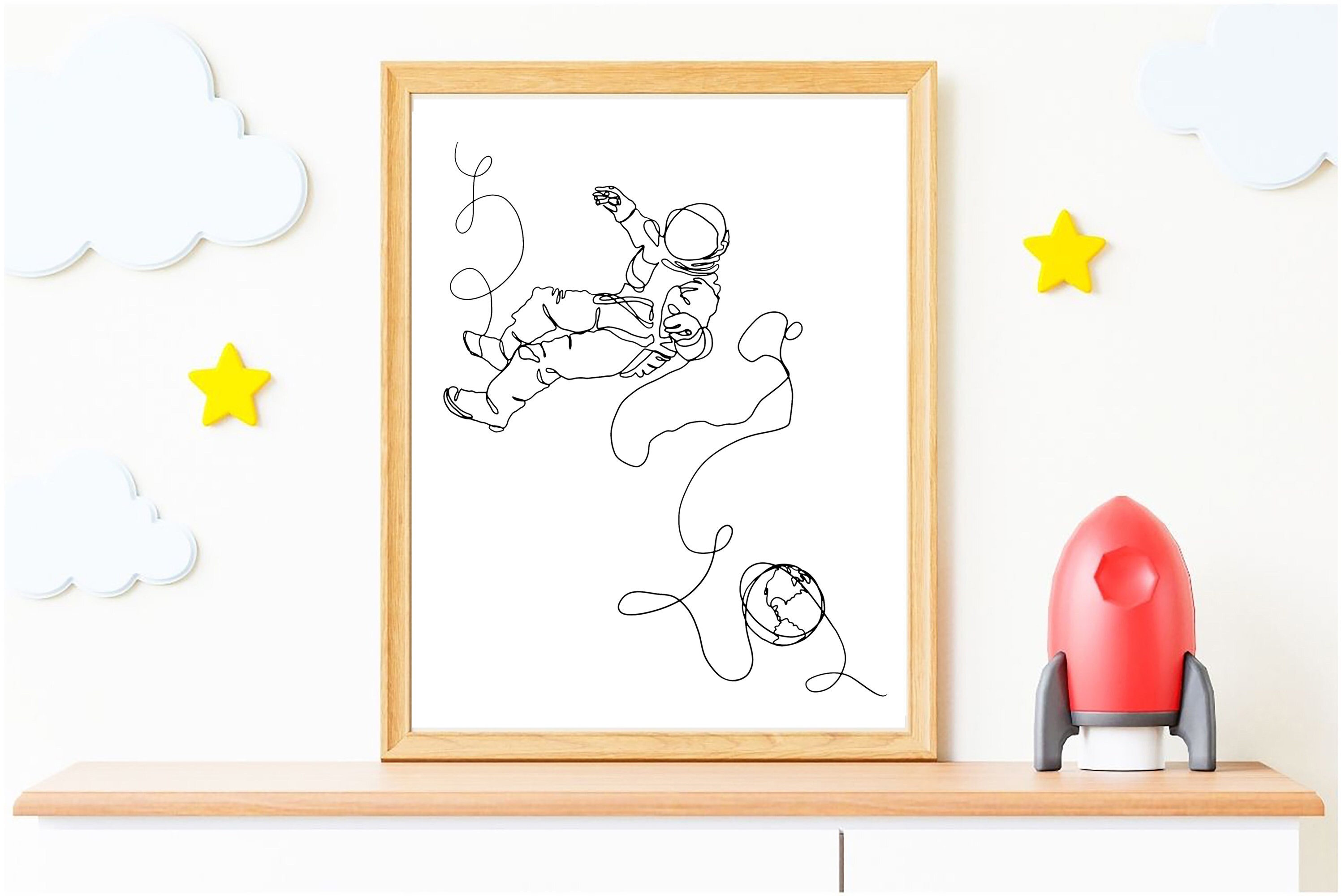 Minimalist Astronaut Line Drawing Print, Spaceman Artwork, Single Line ...