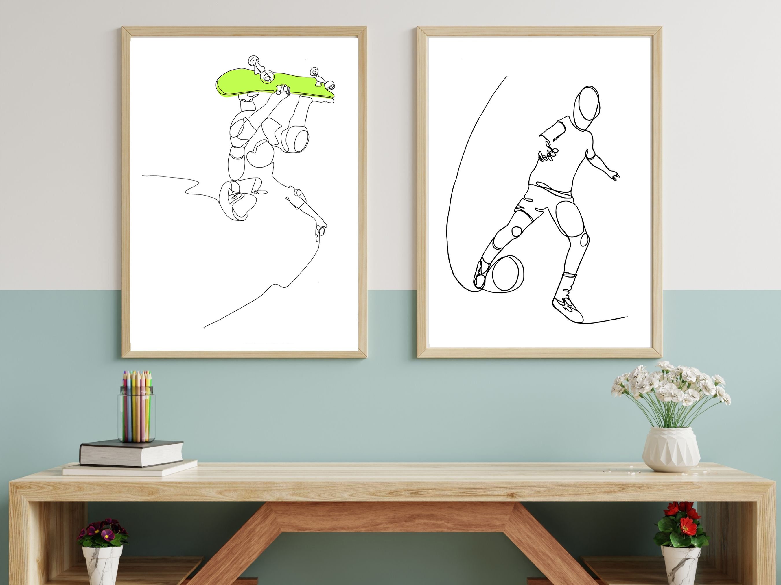 Soccer Line Art, Boys Room Football Wall Decor, Minimalist Soccer Sport ...