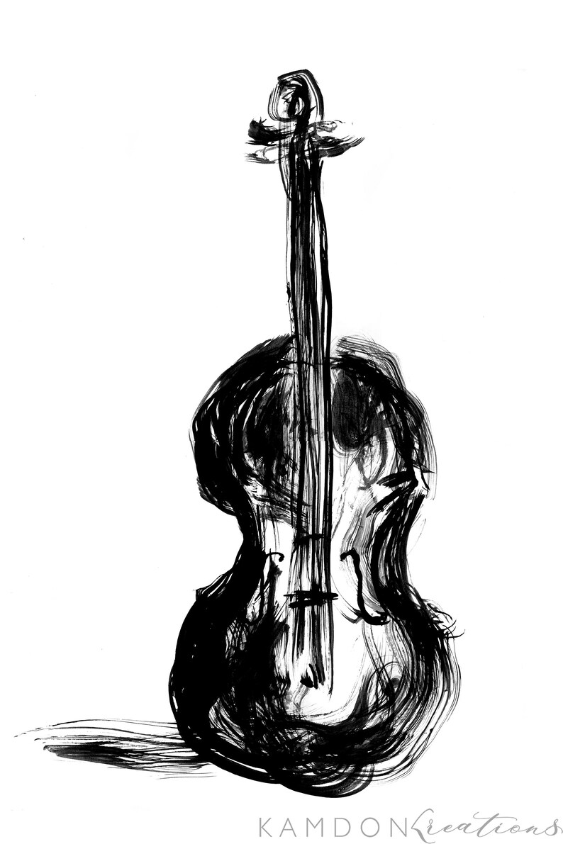 Minimalist Violin Sketch, Digital Download, Stringed Music Print, Black ...
