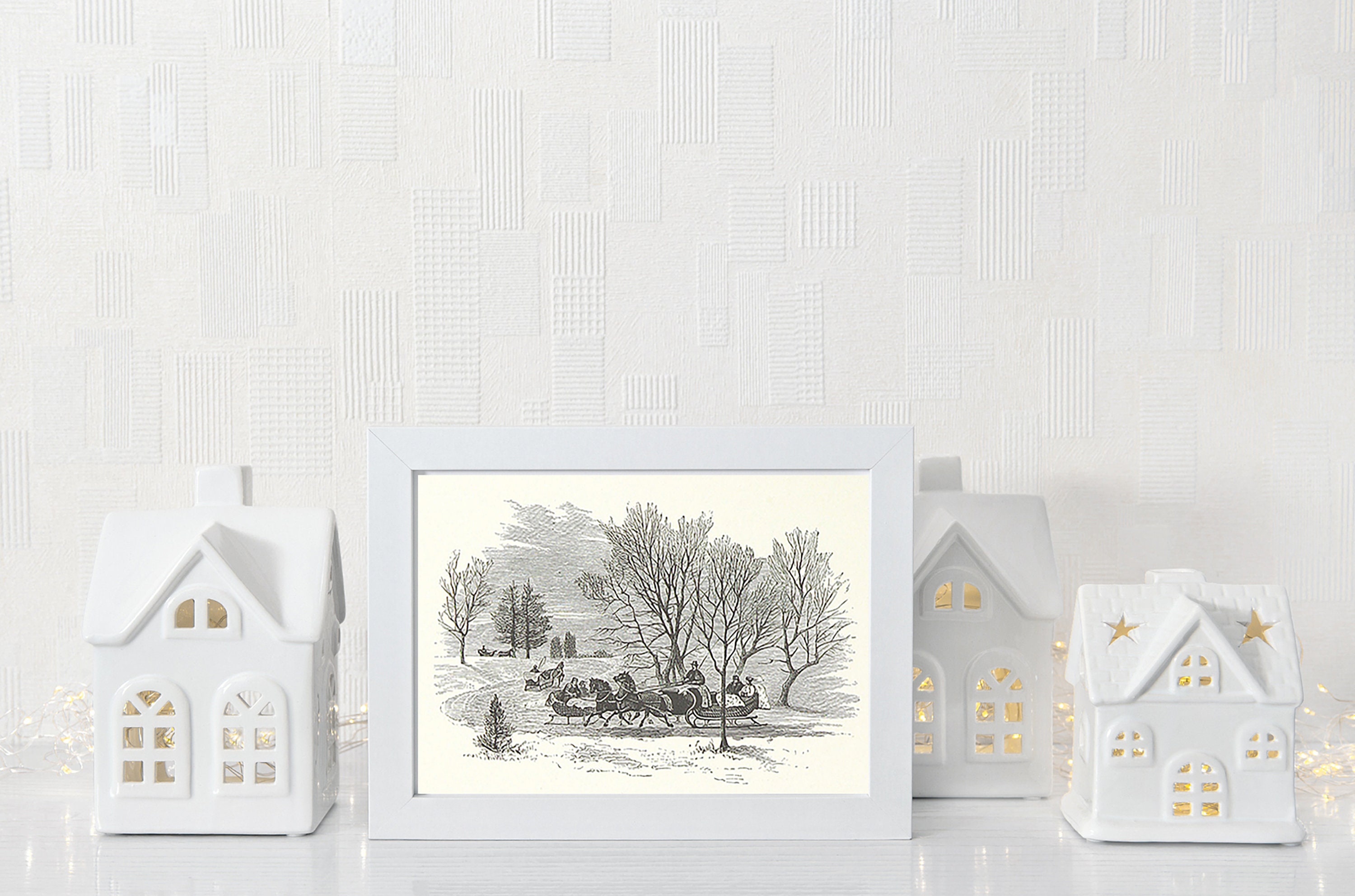 Vintage Sleigh Ride Lithograph Printable, Minimalist Christmas Wall Art ...