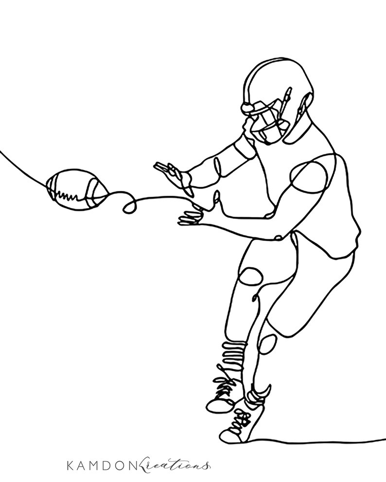 Minimalist Football Line Art, Football Catch, Continuous Line Digital ...