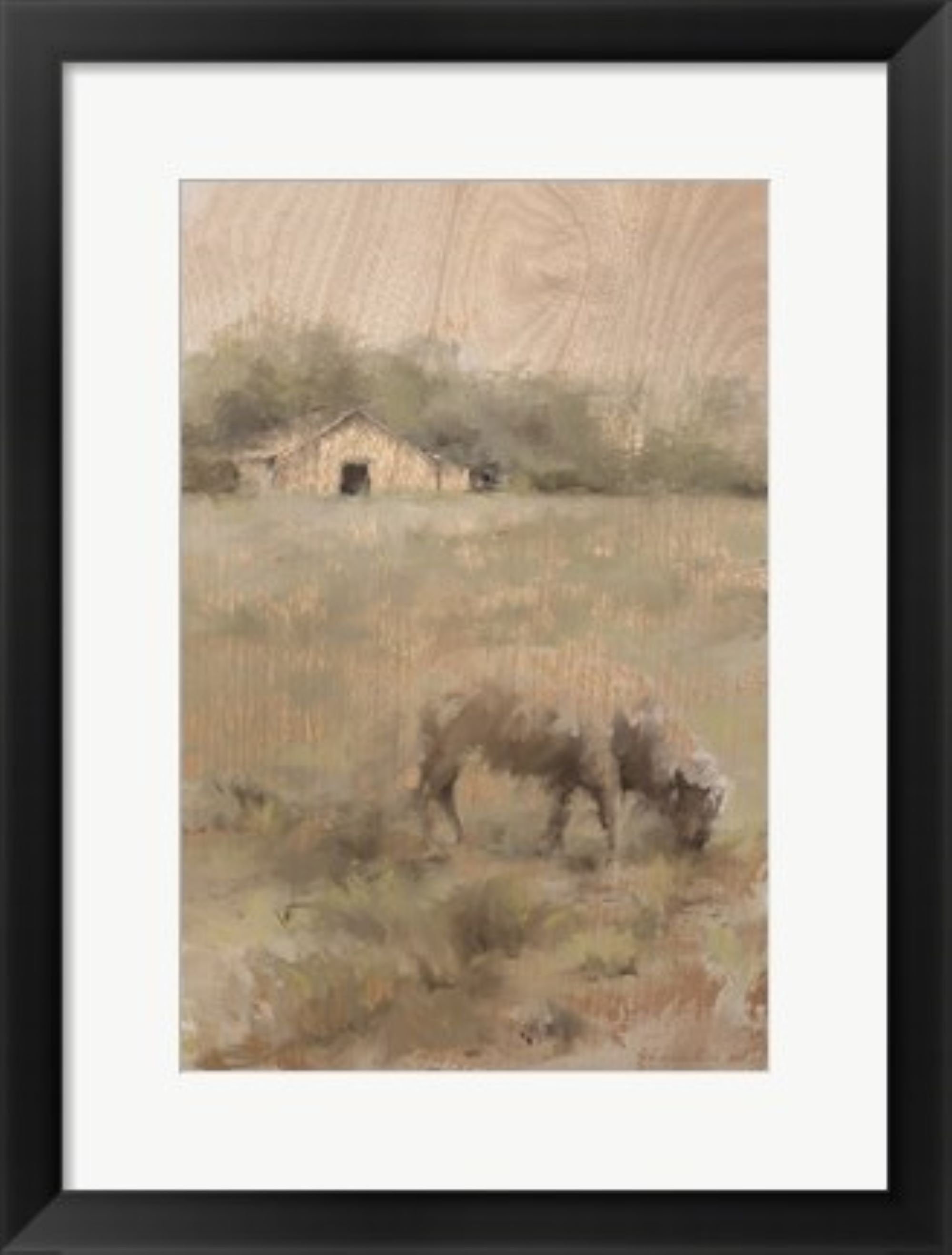 Pasture Painting Print, Farm Field With Cow and Barn Download ...