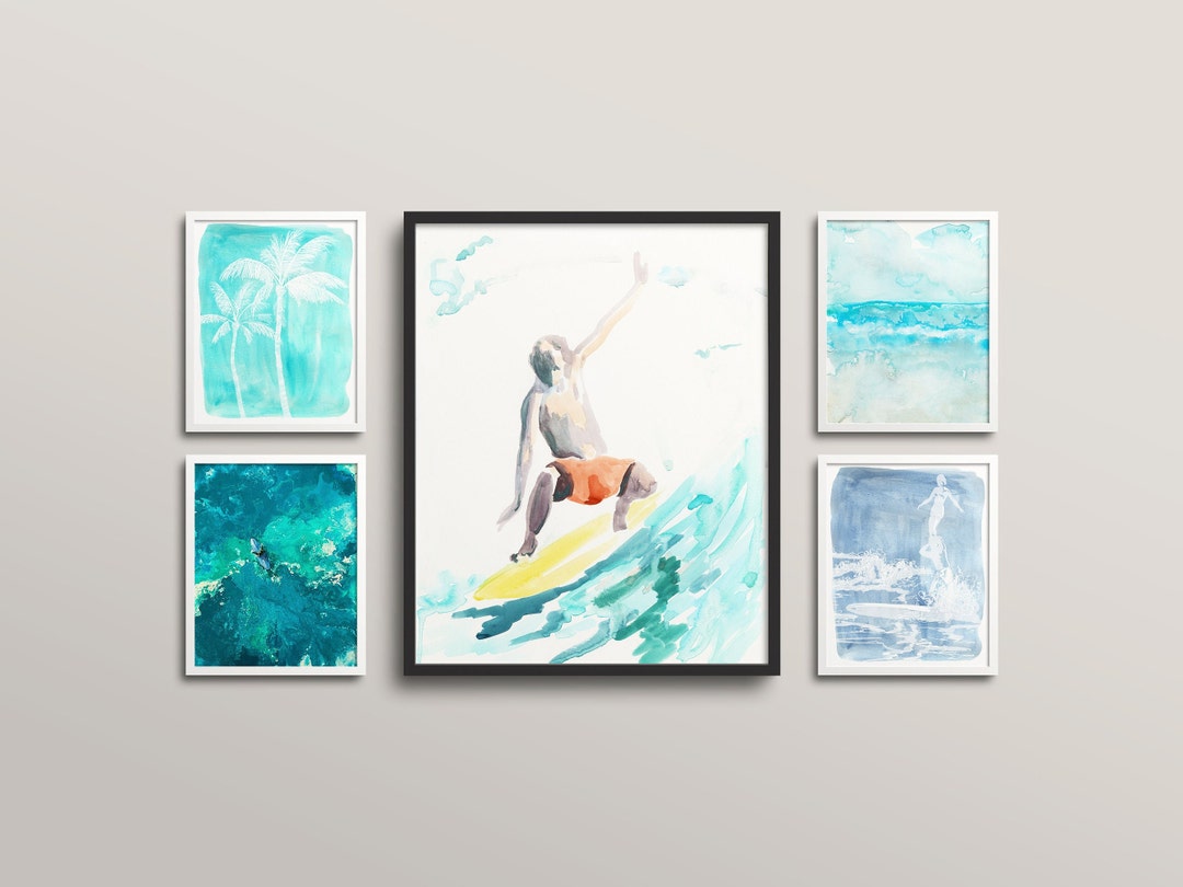 Boho Surf Gallery Wall Set of Five Prints, Nursery Beach Art, Instant ...