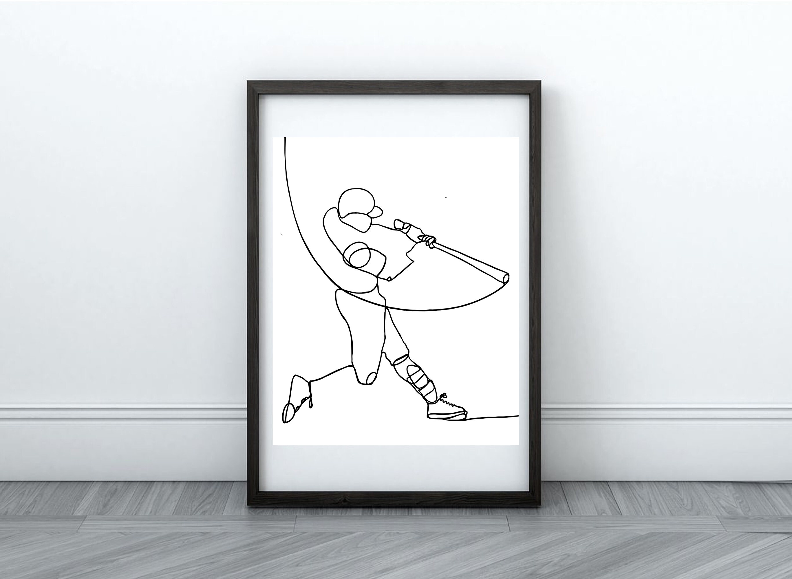 Baseball Line Drawing, Sports Minimalist Abstract Art Print, Boys Room ...