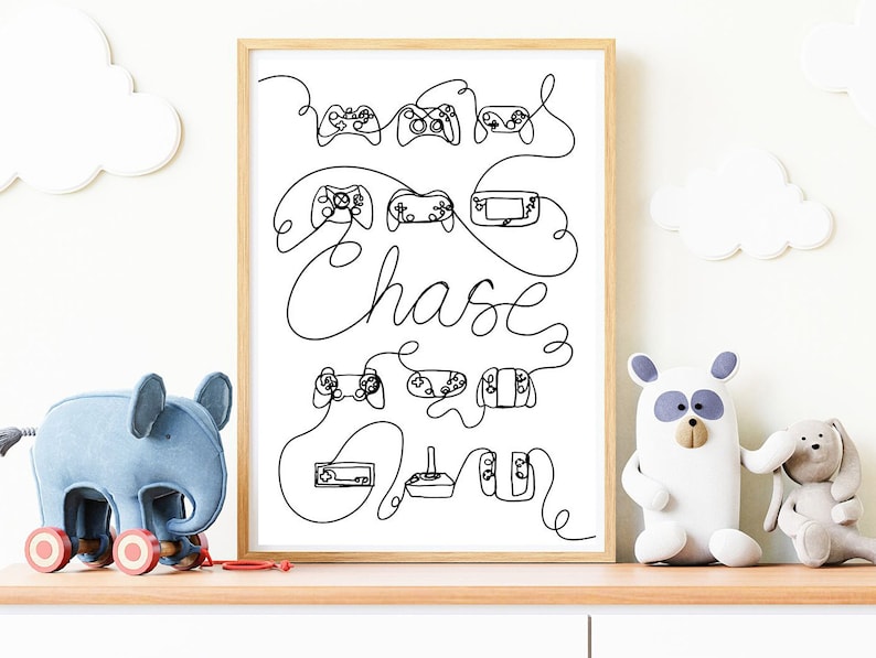 Personalized Video Game Art Print, One Line Gamer Poster With Name ...