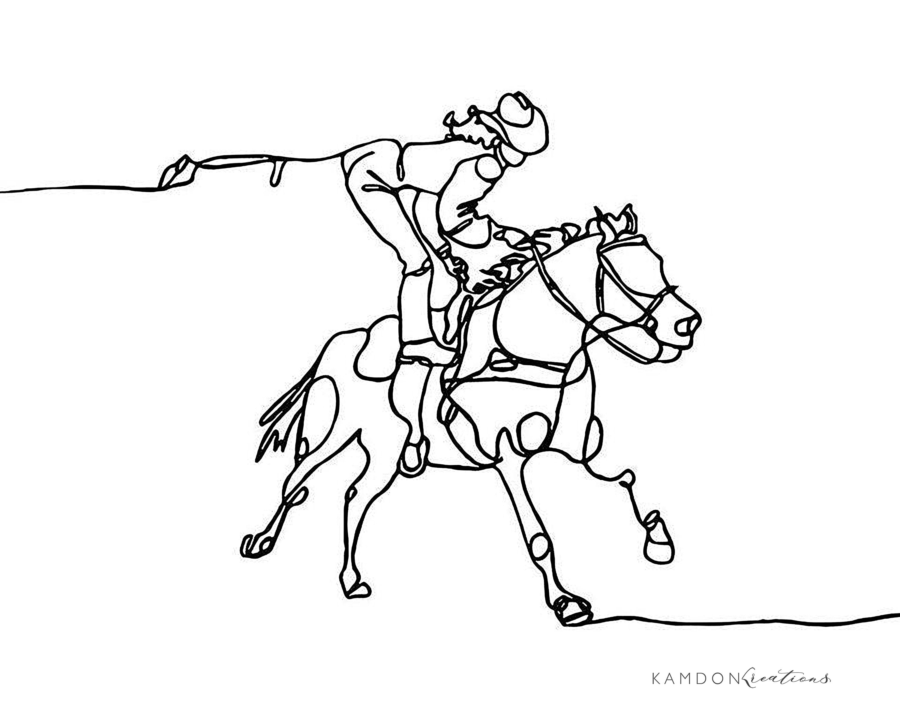 Minimalist Cowgirl Western Line Art, Digital Download, Horse Rider ...
