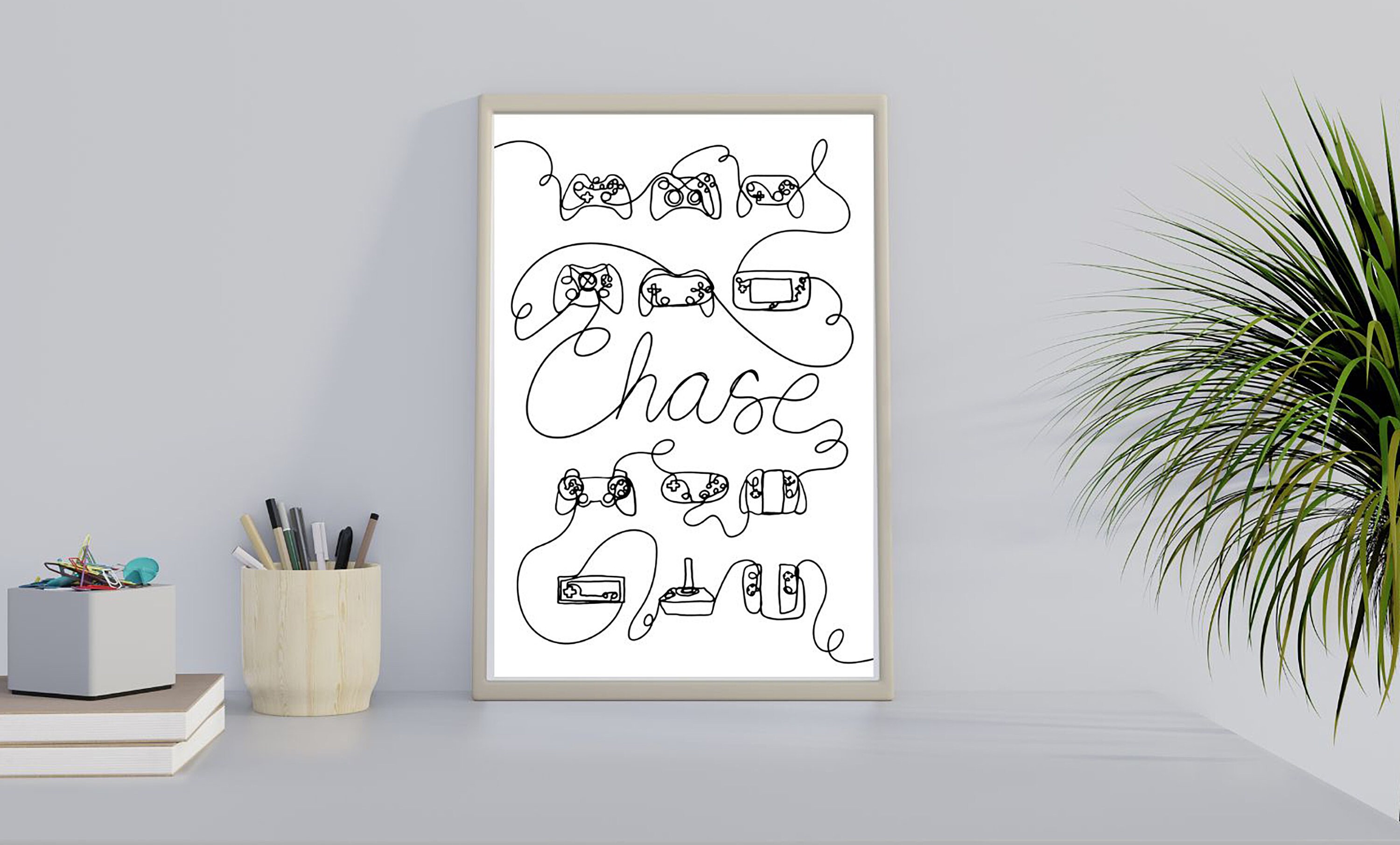 Personalized Video Game Art Print, One Line Gamer Poster With Name ...