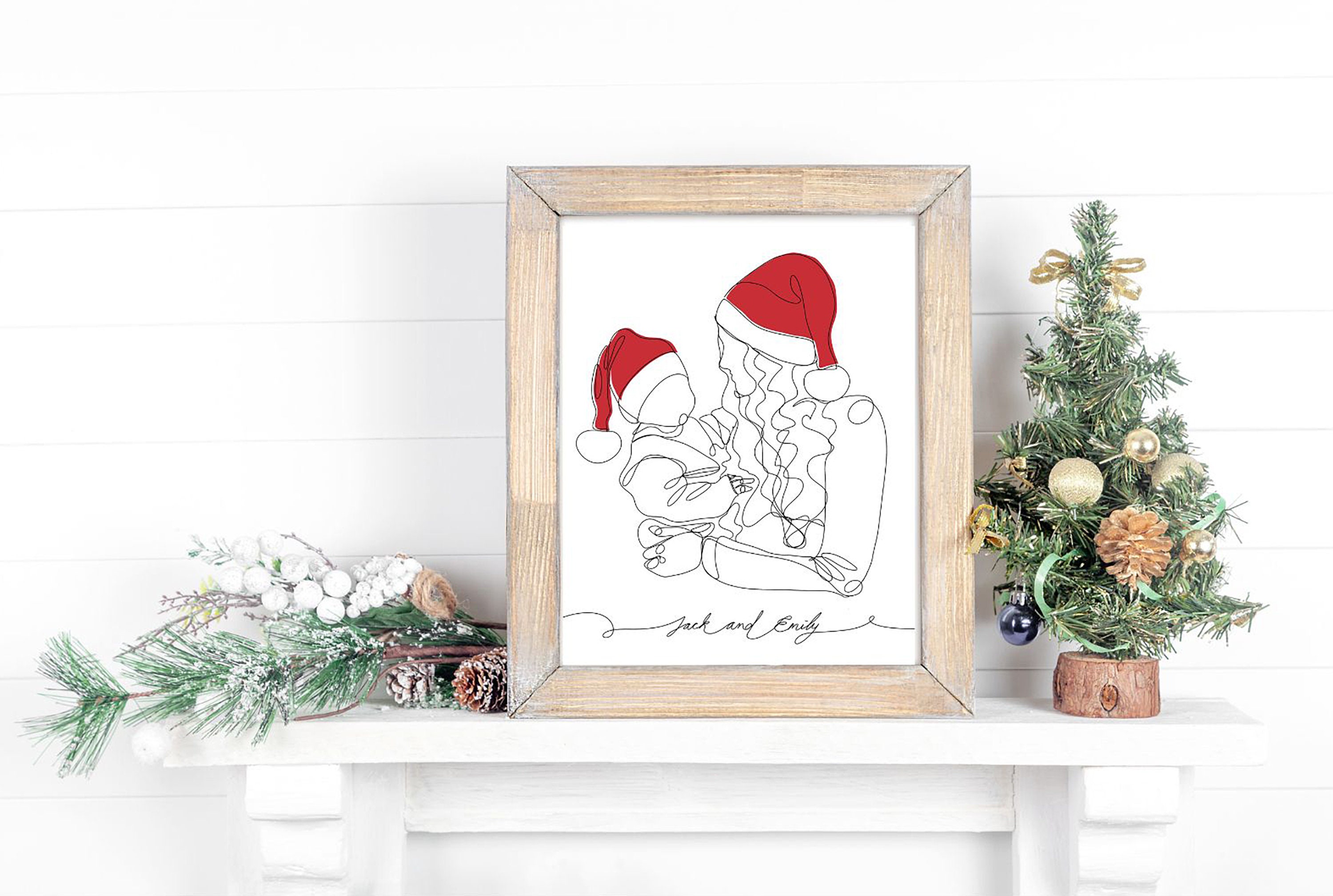Download Available: Custom Christmas Family Line Drawing, One Line ...