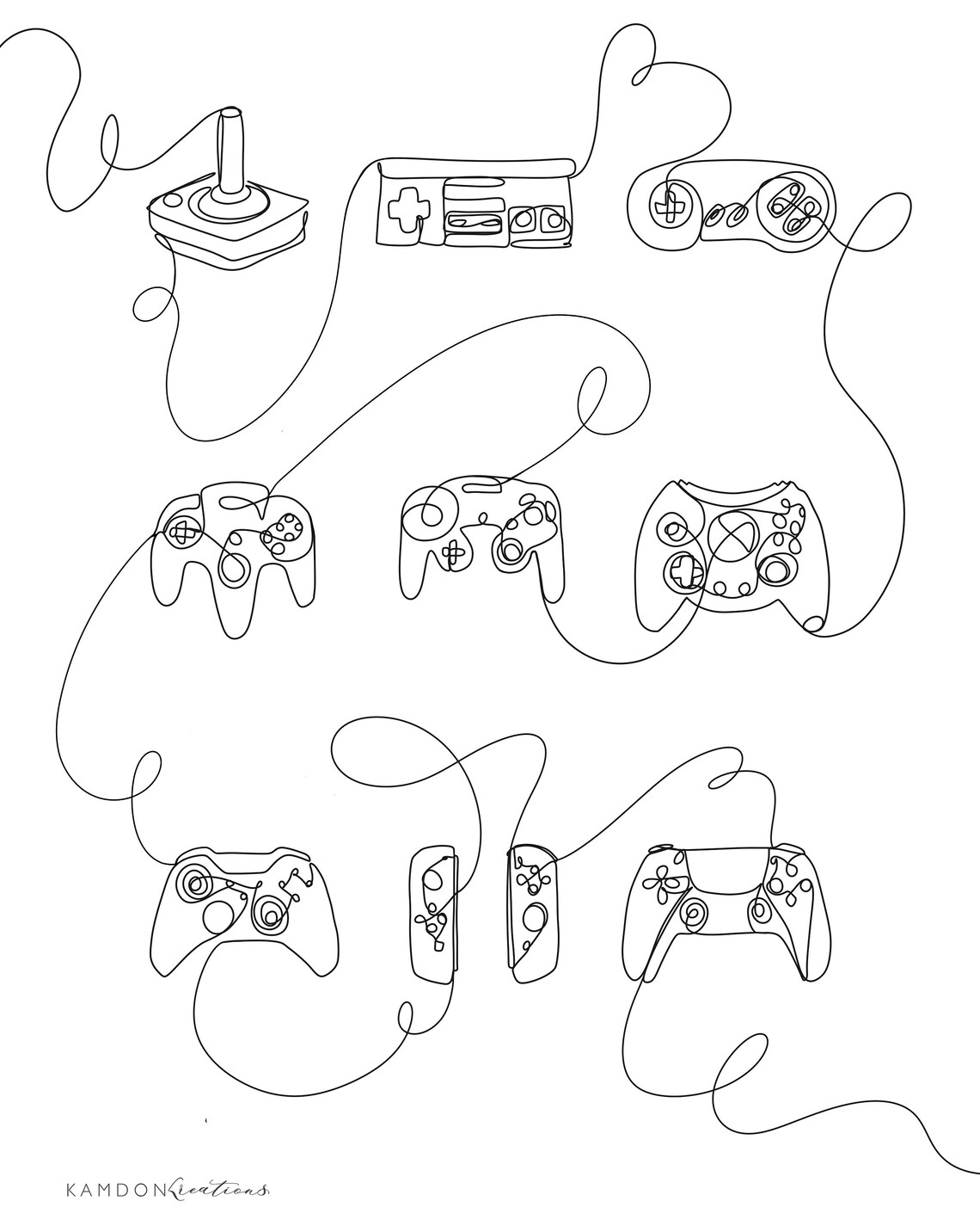 Retro Video Game Controller Line Art, Game Room Print Decor, Joystick ...