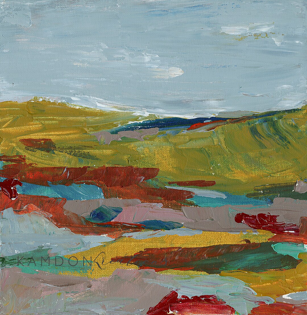 Colorful Abstract Landscape Painting, Original Fine Art, Blue, Green ...