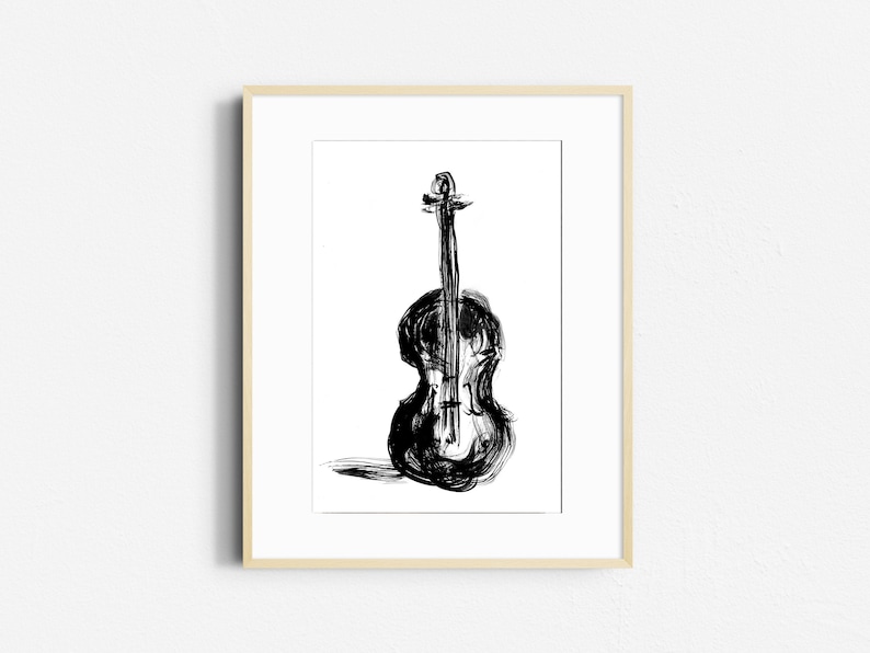 Minimalist Violin Sketch, Digital Download, Stringed Music Print, Black ...