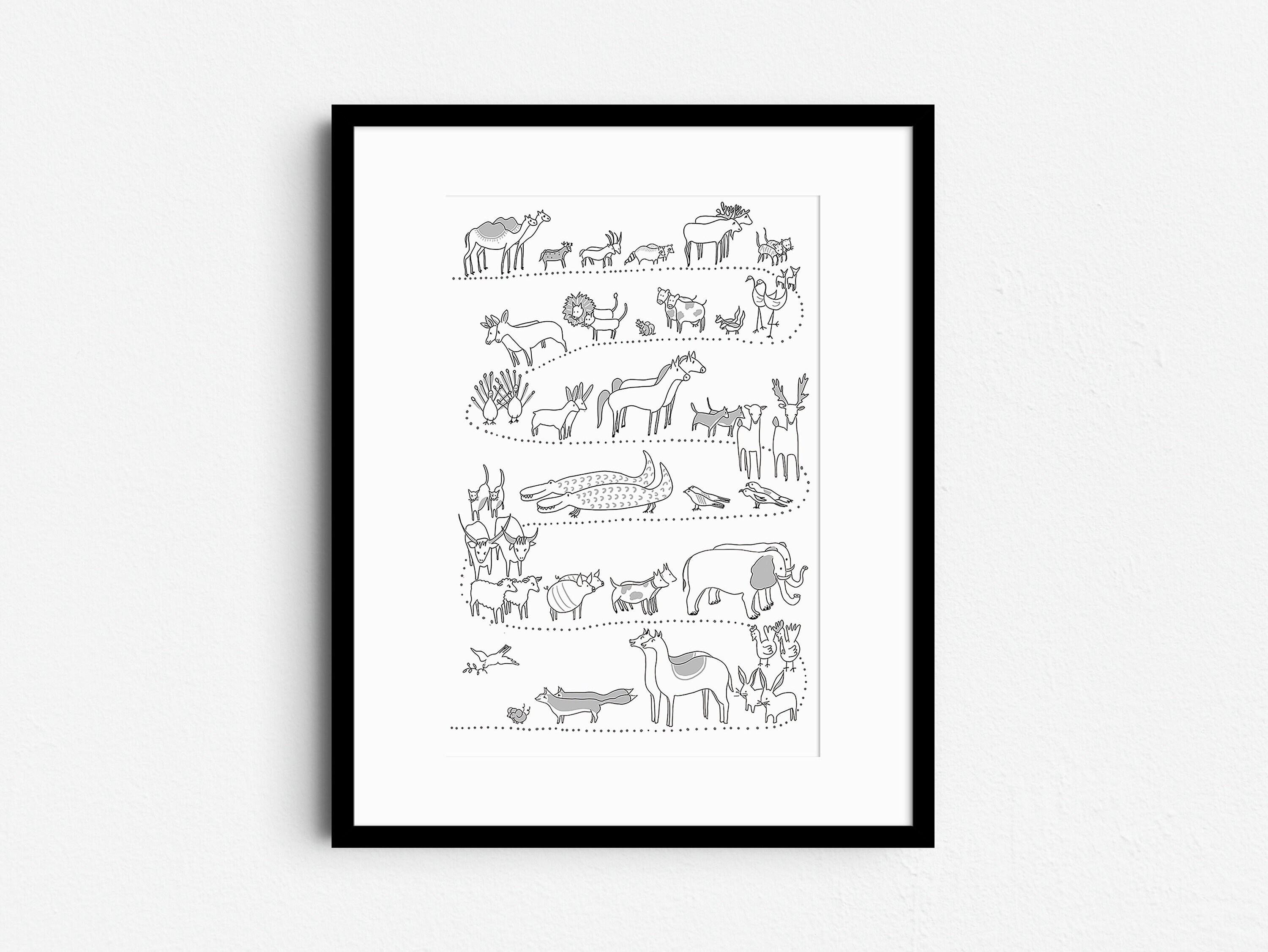 Black and White Noah's Ark Animal Pair Line Art, Gender Neutral Nursery ...