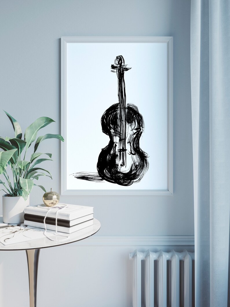 Minimalist Violin Sketch, Digital Download, Stringed Music Print, Black ...
