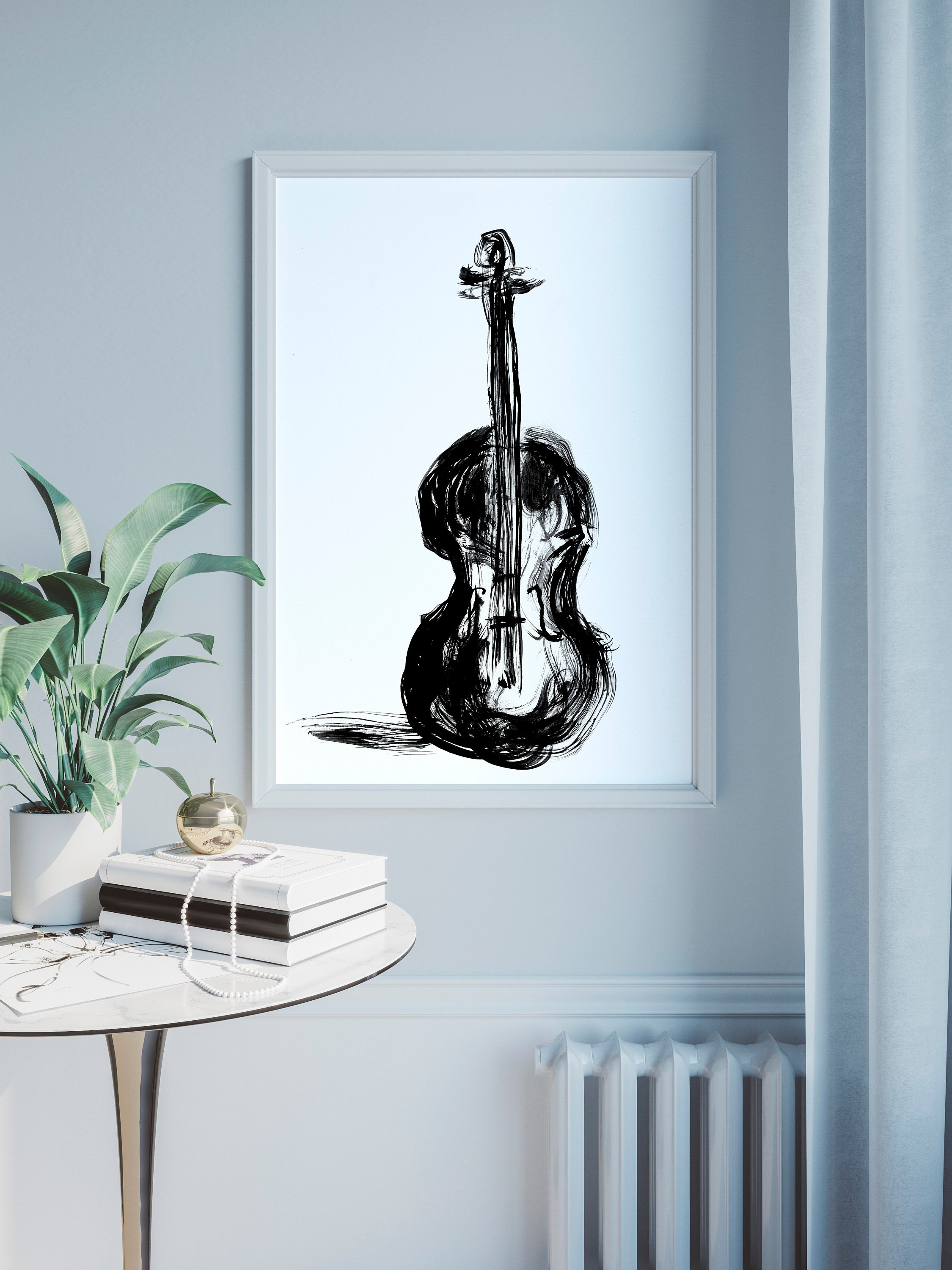 Minimalist Violin Sketch, Digital Download, Stringed Music Print, Black ...