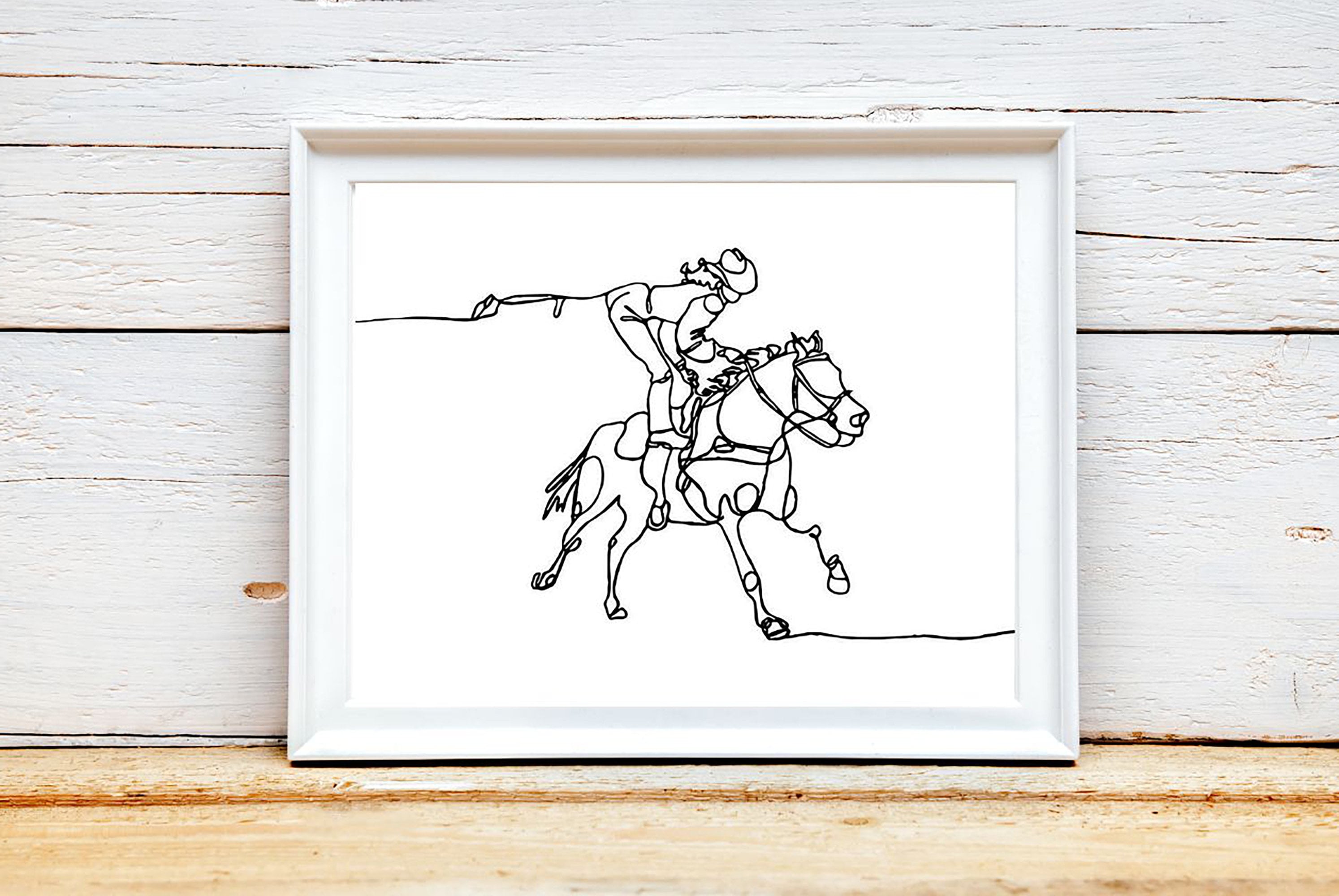 Minimalist Cowgirl Western Line Art, Digital Download, Horse Rider ...